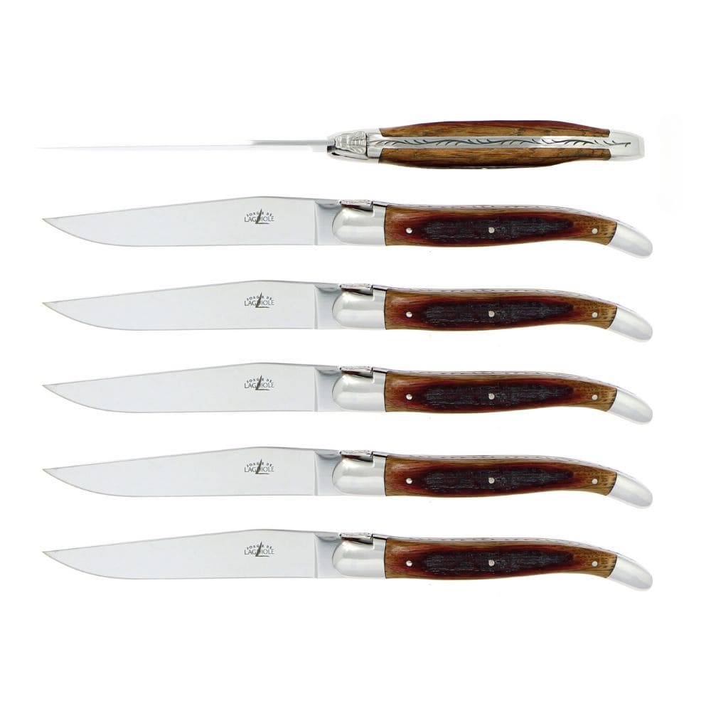 Forge de Laguiole Tradition table knives set with barrel oak handle